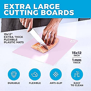 Extra Thick Pastel Flexible Plastic Cutting Board Mats with Food Icons & EZ-Grip Waffle Back, (Set of 4) Dishwasher Safe