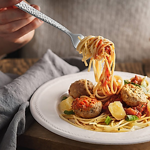 Hammered 12 Pieces Dinner Forks Set, HaWare Stainless Steel 7.9 Silverware set for Home/Kitchen/Restaurant, Classic Elegant Design Large Forks, Mirror Polished, Dishwasher Safe