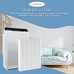 115115 True HEPA Replacement Filter A Compatible with Winix PlasmaWave 5300-2, C535, P300, 6300-2, 5300, 9000 Air Cleaner Purifier, Compare to Part # 115115, 3 Pack HEPA Filter Only