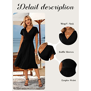 GRECERELLE Summer Dress for Women, Casual Short Sleeve Black Dresses, Wrap V-Neck Party Dress(X-Large, Black)