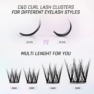 LANKIZ DIY Eyelash Extension,Lash Clusters Individual Lash Extensions, Wide Wsipy Cluster, Soft and Lightweight 10-20mm Mix Resuale Wide Band Cluster Lashes for Home use (Hybrid)