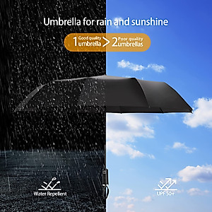 Zrvek Compact Travel Windproof Umbrella Auto Open Close Collapsible Folding Umbrellas Portable Umbrellas for Rain Black 46