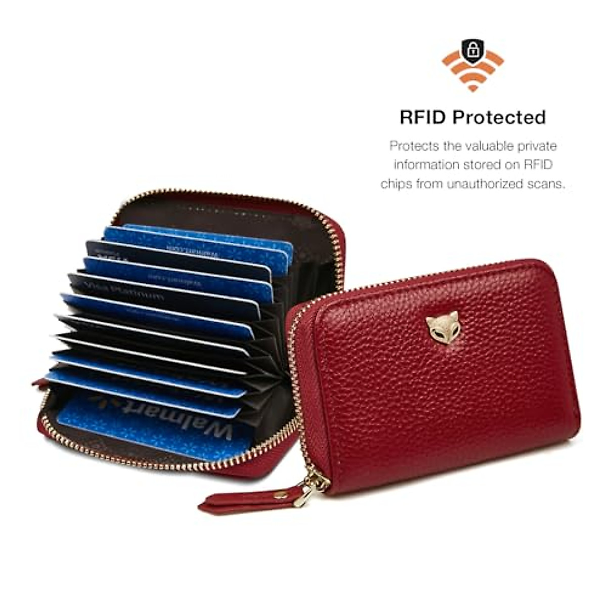 FOXLOVER Small Genuine Leather Credit Card Holders for Women, RFID Blocking Ladies Mini Card Case Women's Card Wallets with Gift Box Packing (Red)