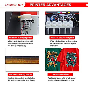DTF Printer A3 L1800 Transfer Printer Machine Built-in White Ink Circulation System for Dark/Light T-Shirts, Hoodie,Pillow,Different Fabrics (DTF Printer +Oven+5 x 250ml Ink+100pcs PET Film)