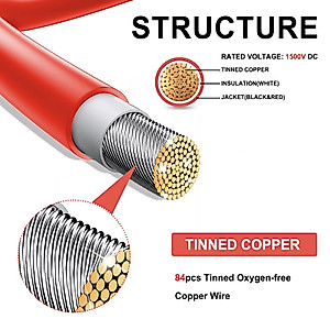 Feotech Twin Wire 75FT Solar Extension Cable - 10AWG(6mm²) Solar Panel Connector, with 6 Pairs-IP67-Male/Female Solar connectors for Outdoor Automotive RV Boat Marine Solar Panel- Black & Red