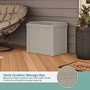 Suncast Small Deck Box-Lightweight Resin Indoor/Outdoor Storage Container and Seat Cushions and Gardening Tools Store Items on Patio & 33 Gallon Hideaway Trash Can for Patio - Resin Outdoor