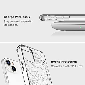 ICEDIO for iPhone 13 Case with Screen Protector,Slim Fit Crystal Clear Cover with Fashionable Designs for Girls Women,Protective Phone Case 6.1" Elegant White Blooming Floral