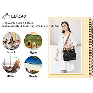 TuErCao Insulated Lunch Box for Women - Freezable Leakproof Ladies Lunch Bags for Work Office School - Reusable Adult Lunch Tote Bag Portable Soft Cooler Bag for Travel Beach Picnic Camping, Floral