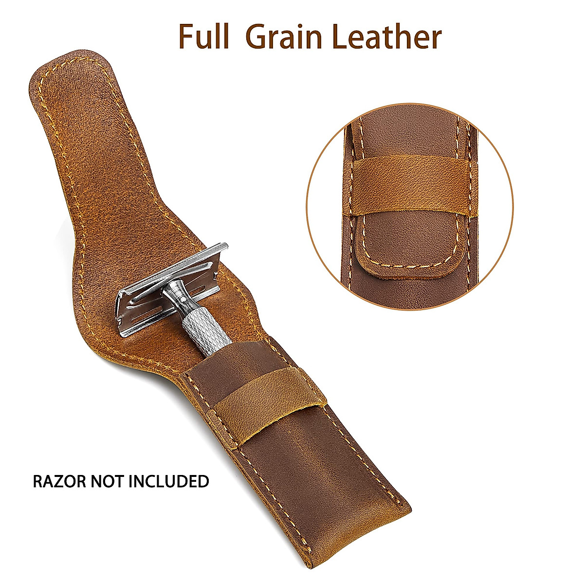 Safety Razor Case, Leather Razor Travel Case, Razor Cover Straight Safety Razor Case,Shaving Accessories-Jeereal