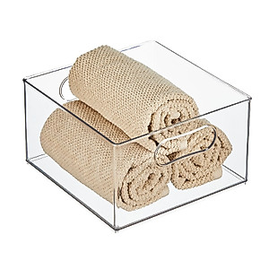 mDesign Deep Plastic Stackable Storage Organizer Container Bin, Bath and Shower Organization for Cabinet, Cupboard, Shelves, Counter, or Closet - Holds Shampoo, Vitamins - Ligne Collection - Clear
