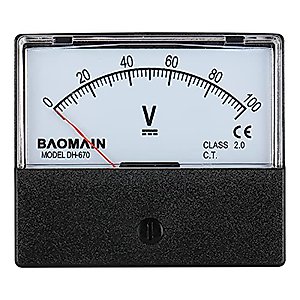 Baomain Voltmeter DH-670 DC 0-100V Rectangular Class 2.0 Analog Panel Volt Voltage Meter