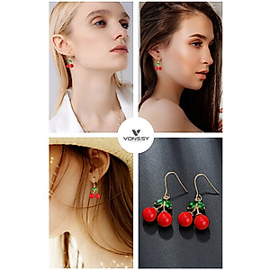 VONSSY Cherry Earrings | Red Drop Dangle & Stud Earrings