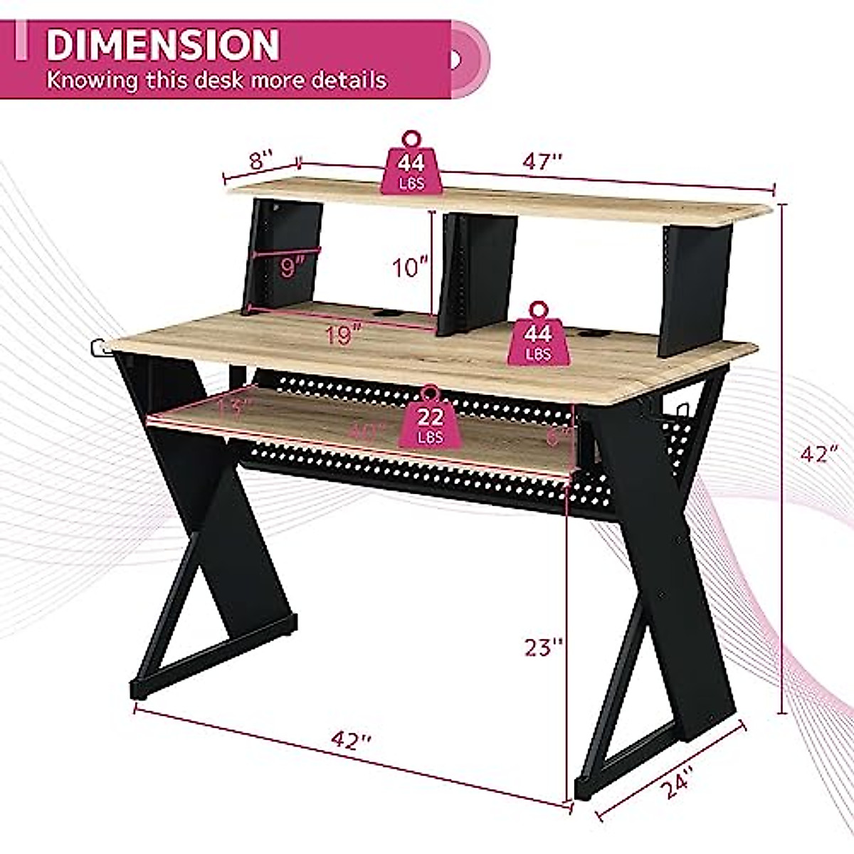 Acme Furniture Rectangular Music Desk Table with Earphone Rack, Natural and Black