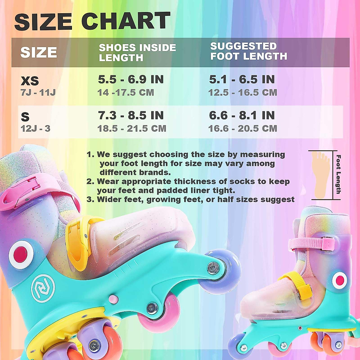 JajaHoho Roller Skates for Kids, Adjustable Convertible 2-in-1 Skates, Age 3-7,Junior Size 7-12, Tri-Wheels to Inline Skates 3 Wheels, Roller Blades for Boys Girls Toddler (Macaron, XS, US 7J-11J)