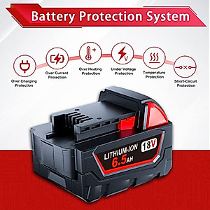 GROWFEAT 4-Pack 6.5Ah 18V Battery Replacement for Milwaukee M-18 Battery, Compatible with Milwaukee Battery 18V Charger and Tools