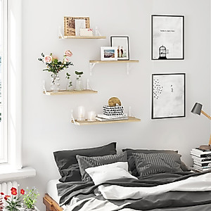 YGEOMER Floating Shelves for Wall, Natural Wood Wall Shelves Different Sizes, Wall Mounted Wood Shelf for Living Room, Bathroom, Bedroom, Kitchen, Home Decor (Set of 4)