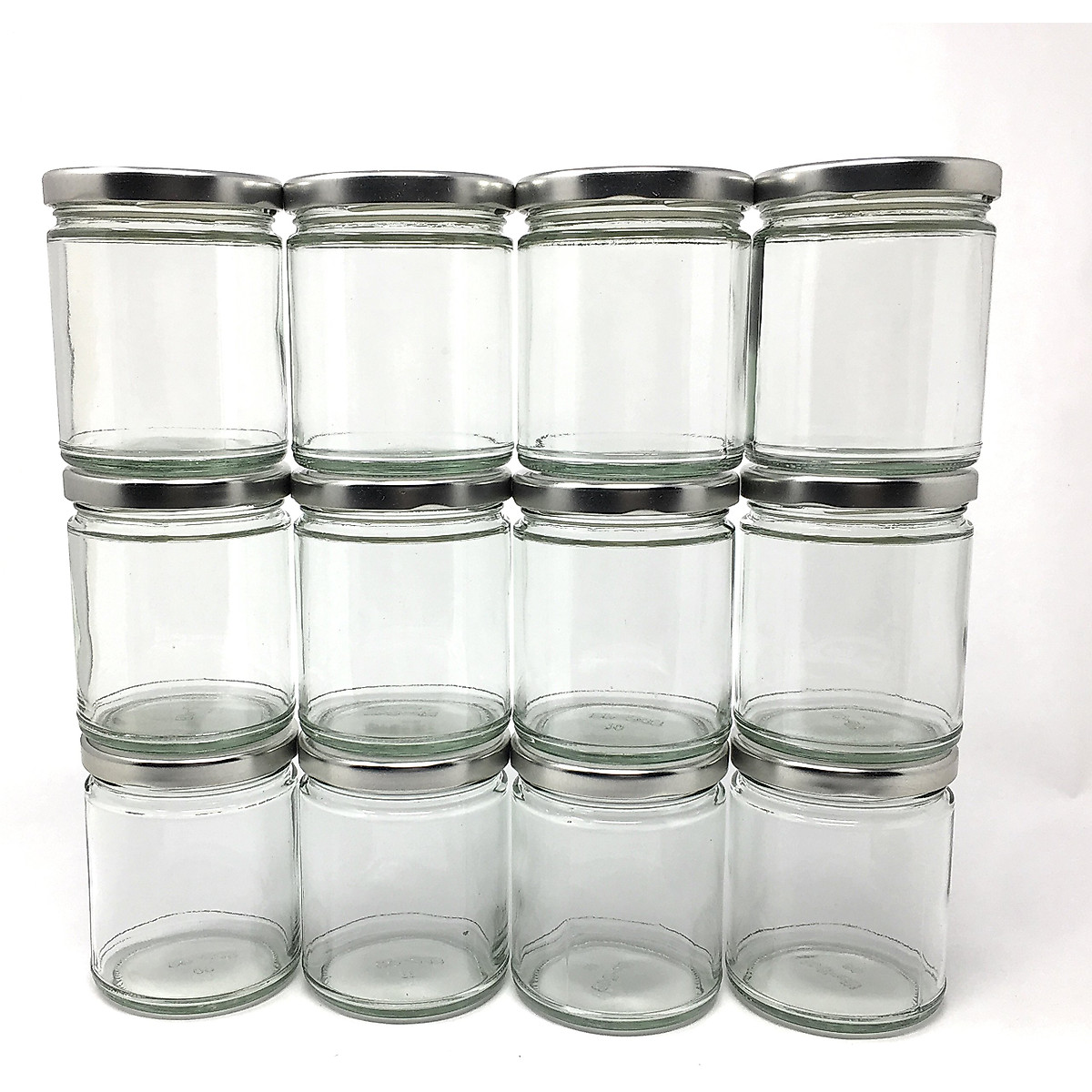 9 oz Straight Sided Glass Jar with Metal Silver Lid 12-Pack by Richards Packaging