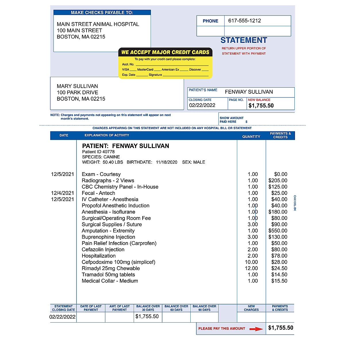 Doctor Stuff - Veterinarian File Folder Chart Labels, We Accept Major Billing and Collection Vet Stickers, Fluorescent Yellow/Black, 3" x 1", 250/Roll, Tabbies Veterinary MAP5790