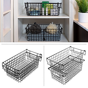 Home-Complete Nesting Storage Bins Stackable Wire Baskets, Set of 2, Medium, Black, 2 Each