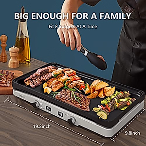 GREECHO Portable Induction Cooktop, 2 Burner Electric Cooktop with Removable Griddle Pan, 5 Gear Heating and Independent Control Electric Cooktop, 1400W Electric Burner with 0-99 Timer, Coconut White