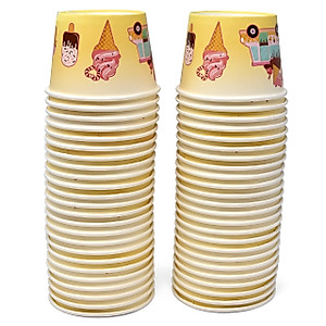 Gift Boutique 48 Count Ice Cream Treat Snack Cups 10 Oz. Disposable Paper Cup Dessert Ices Bowls Ice Cream Truck with Cones and Pops Design For Frozen Treats Cupcakes Party Favor Supplies Decorations