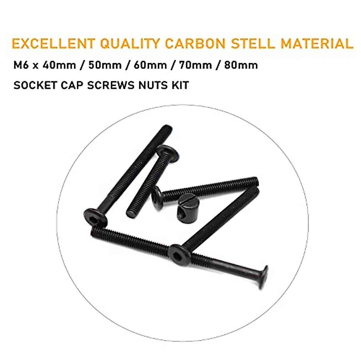 binifiMux 50pcs Black Hex Socket Cap Bolts Barrel Nuts Assortment Kit for Crib Baby Bed Cots Furniture, M6 x 40mm/ 50mm/ 60mm/ 70mm/ 80mm