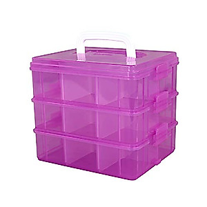 Bins & Things Stackable Toys Organizer Storage Case Compatible with LOL Surprise Dolls, LPS, Shopkins, Tsum Tsum, Calico Critters and Lego - Portable Adjustable Box w/Carrying Handle