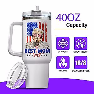 9SUNFLOWER Handle Cups for Mother's Day, Trump Best Mom Gifts, Nutrition Facts Tumbler 40 Oz With Handle, Lid and Straw