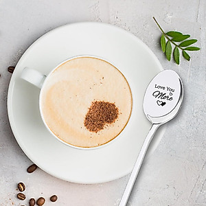 GLOBLELAND 7.6inch "Love You More" Engraved Stainless Steel Spoon with Gift Box Funny Table Dinner Spoon Soup Coffee Spoon for Friends Families Festival Wedding Anniversary