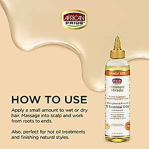 African Pride Moisture Miracle 5 Essential Hair Oils - Contains Castor, Grapeseed, Argan, Coconut & Olive Oil, Seals in Moisture & Adds Shine to Hair, Vitamin E, 8 oz