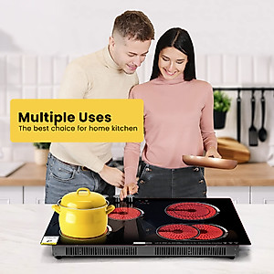 VIVOHOME 29 Inch 4 Burner 7400W Electric Radiant Cooktop with 5 Heating Level and 90-min Timer, Black