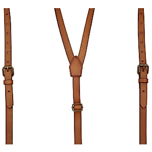 RC ROCKCOW Leather Suspenders for Men Y Back Design Adjustable Suspender with 3 Metal Snap Hooks Groomsmen Gift Wedding Brown