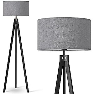 LEPOWER Wood Tripod Floor Lamp, Mid Century Standing Lamp, Modern Design Standing Lamp for Living Room, Bedroom, Study Room and Office, Flaxen Lamp Shade with E26 Lamp Base