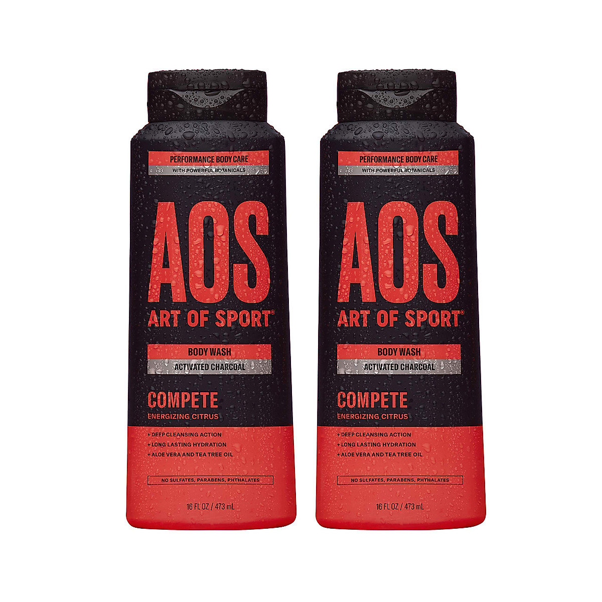 Art of Sport Men’s Body Wash, Charcoal Activated Shower Soap, Citrus Fragrance, Made with Natural Botanicals, Moisturizing Tea Tree Soap, Made for Athletes, Compete Scent, 16 fl oz (Pack of 2)