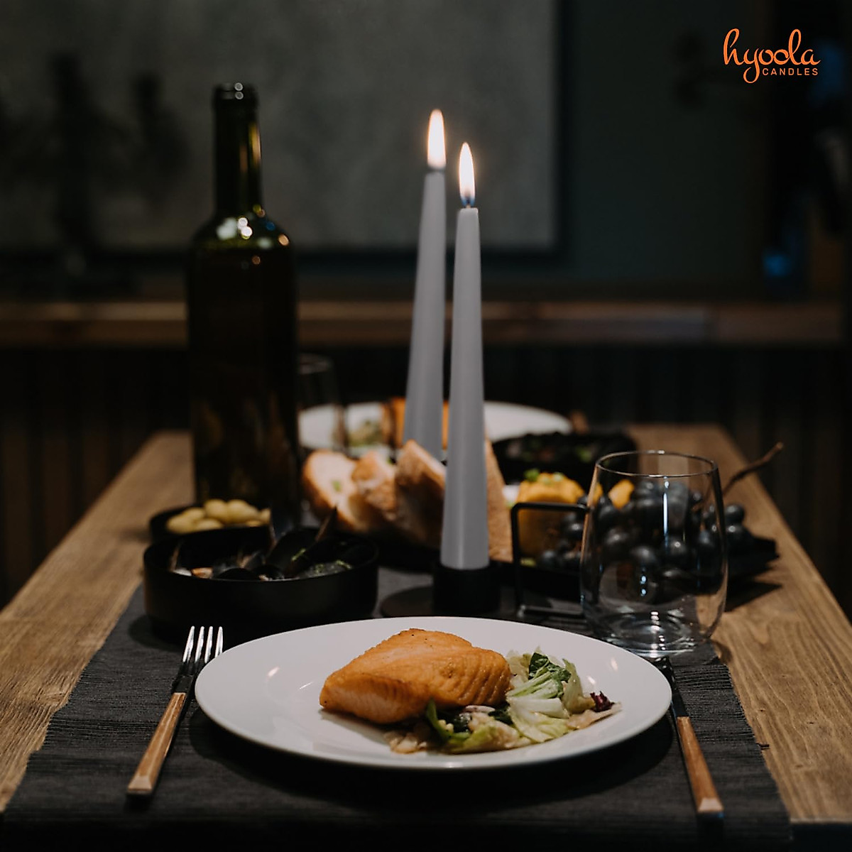 12 Pack Tall Taper Candles - 12 Inch Dark Grey Dripless, Unscented Dinner Candle - Paraffin Wax with Cotton Wicks - 10 Hour Burn Time