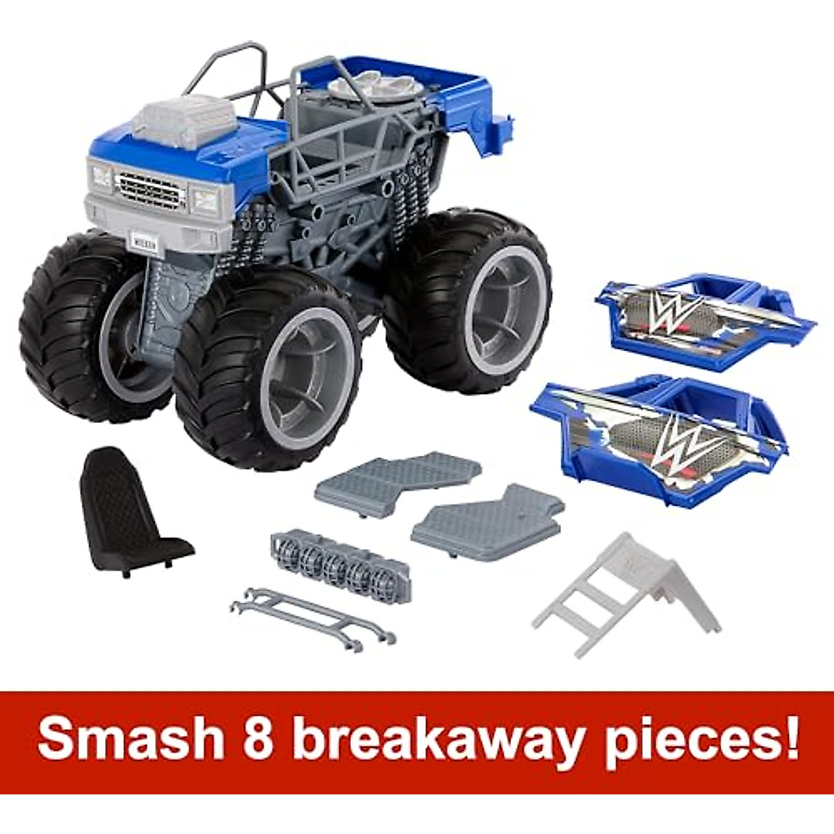 Mattel WWE Action Figure & Vehicle Playset, Wrekkin Slam Crusher Monster Truck with 8 Breakaway Parts