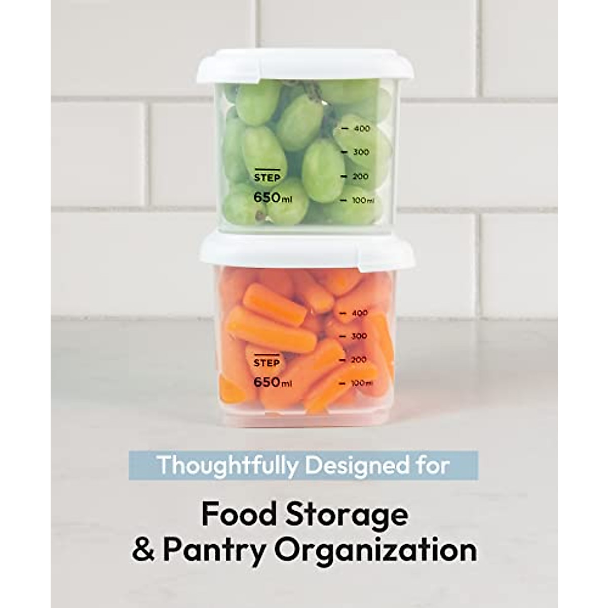 carrotez Stackable Food Storage Containers with Airtight lids, Meal Prep Containers, Portion Control Containers with labels, 16oz, Reusable, Pack of 2