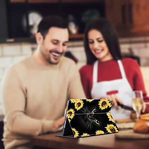 Case for All-New Fire HD 10 Tablet (7th/9th Generation,2017/2019 Release),with Adjustable Stand & Auto Wake/Sleep Feature Smart Protect Cover for Fire HD 10.1 inch - Sunflower and Black Cat