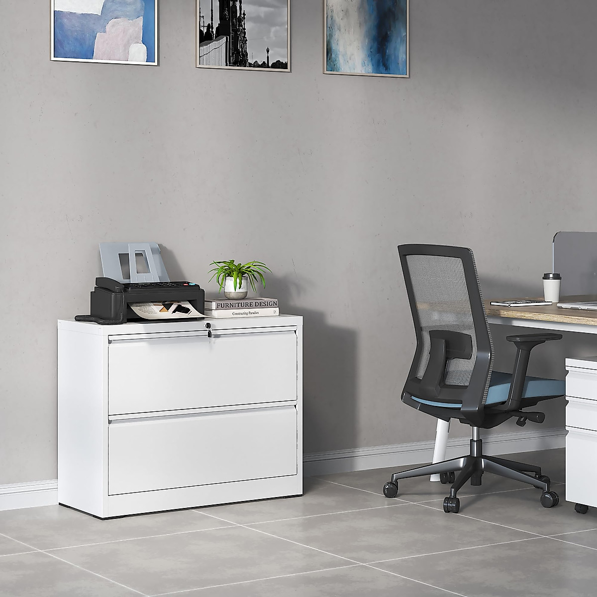 BIZOEIRON 2 Drawer File Cabinet and 2 Drawer File Cabinet with Lock, White