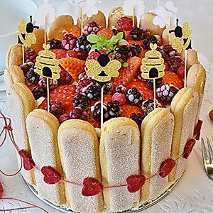 Zonon 50 Pieces Bee Toothpicks Bulk Bee Cupcake Toppers Glitter Bee Cake Picks Decorations for Baby Shower Birthday Party Favors Supplies