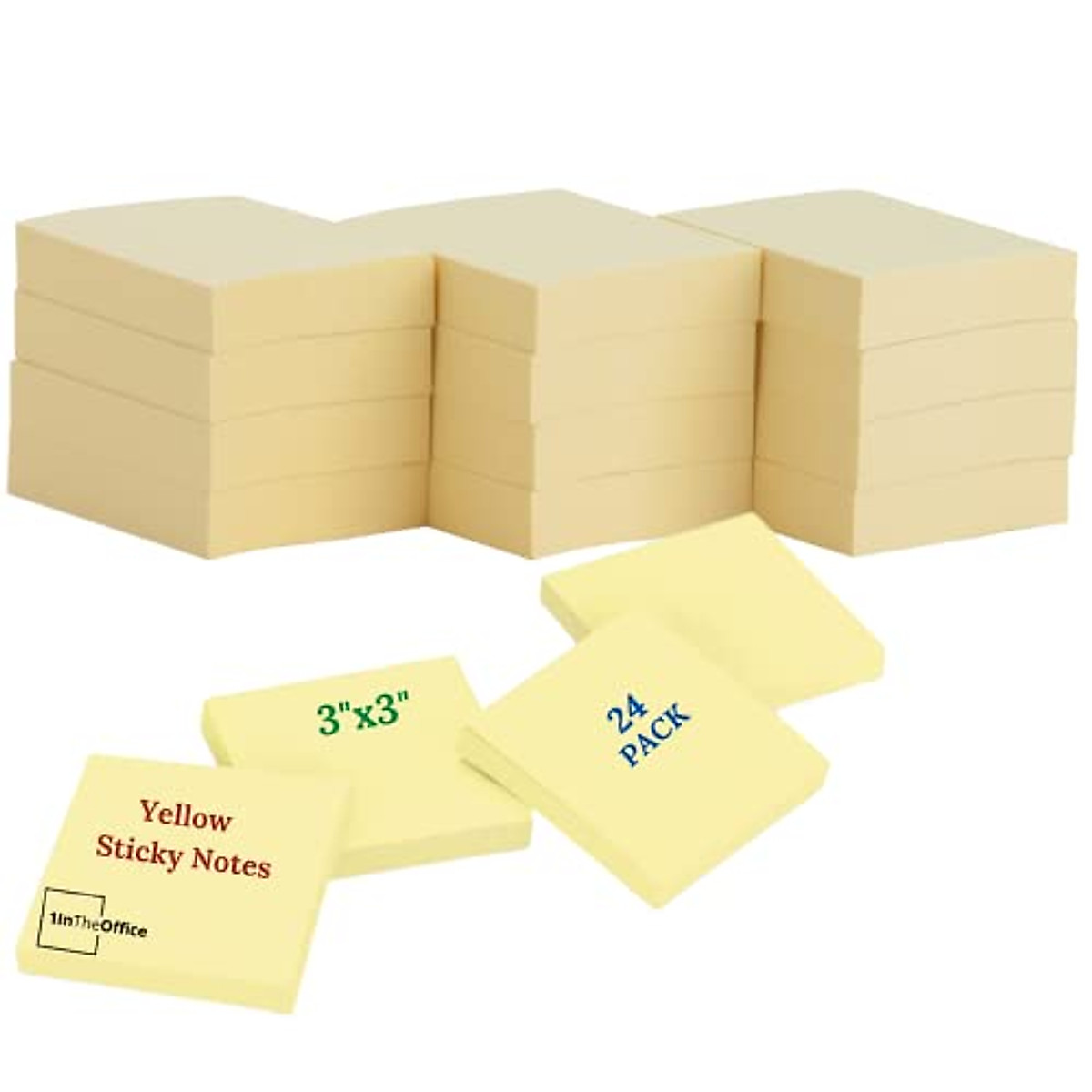 1InTheOffice Yellow Pop Up Sticky Notes 3x3, Fan Folded Self Stick Note, 100 Sheets per pad, (24 Pack)