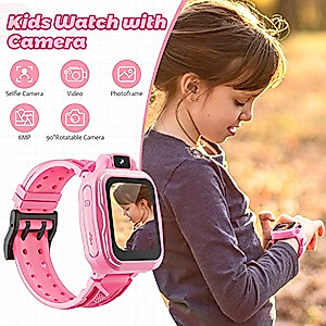 Kids Digital Watch Girls, Best Christmas Birthday Gifts for Age 3 4 5 6 7 8 9 Years Children,Touchscreen Toddler Sport Smart Watch with Camera FM MP3 Pedometer - Light Pink with 32GB SD Card