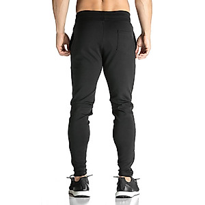 BROKIG Mens Zip Jogger Pants - Casual Gym Fitness Trousers Comfortable Tracksuit Slim Fit Bottoms Sweat Pants with Pockets (Medium, Black)