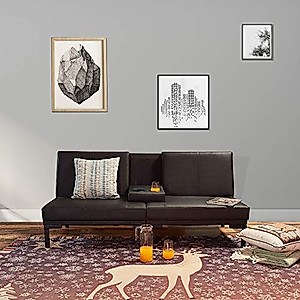 LOKATSE HOME Futon Sofa Bed Modern Faux Leather Couch Convertible Folding Recliner Living Room Furniture with 2 Cup Holders, Black