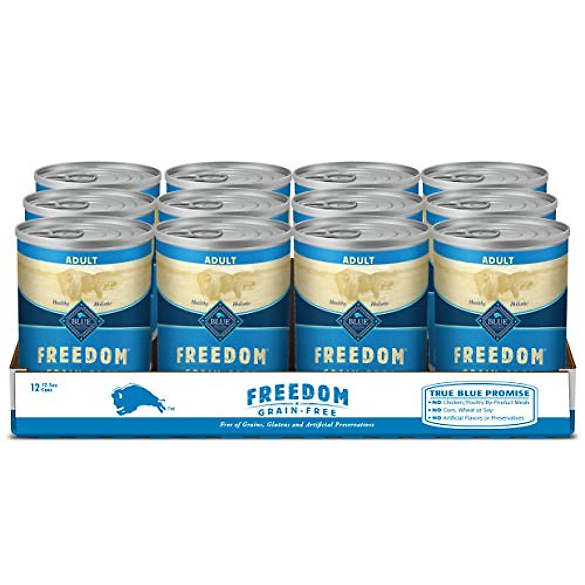 Blue Buffalo Freedom Grain Free Natural Adult Wet Dog Food, Chicken 12.5oz cans (Pack of 12)