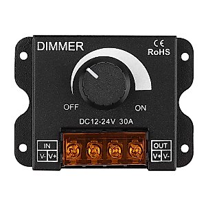 SUPERNIGHT LED Light Strip Dimmer, DC12V-24V 30A PWM Dimming Controller for Dimmer Knob Adjust Brightness ON/Off Switch with Aluminum Housing (Aluminum Dimmer)