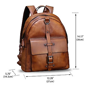 LRTO Genuine Leather Backpack for Women Vintage Travel Daypack Casual College Backbag Handmade Cowhide Rucksack (Brown) Medium