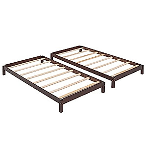Harper & Bright Designs Twin Bed Frame, Double Platform Bed Twin Size, Solid Wood Daybed Frame, 2 Twin Beds, Stackable Bed for Bedroom Living Room Furniture (Walnut)