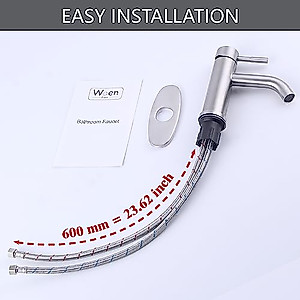 WOEN-FLOW Brushed Nickel Bathroom Faucet Sink Faucets Vanity Vessel Faucet & Deck Plate 1 or 3 Hole Washroom Taps Lavatory Faucet Stainless Steel cUPC Certified Single Hole Handle