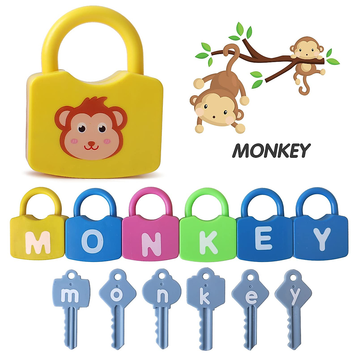YECEN Color ABC Learning Lock Educational Letter Combination-with 26 Locks, 26 Keys Montessori Preschool Alphabet Learning Game Early Education Toys